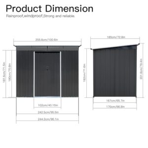 HOMLOVLY 8FT x 6FT Sheds Outdoor Storage Shed,Metal Garden Shed,Waterproof Garden Storage Tool Shed with Lockable Door,for Bike Backyard Patio,Lawn and Outside,Black