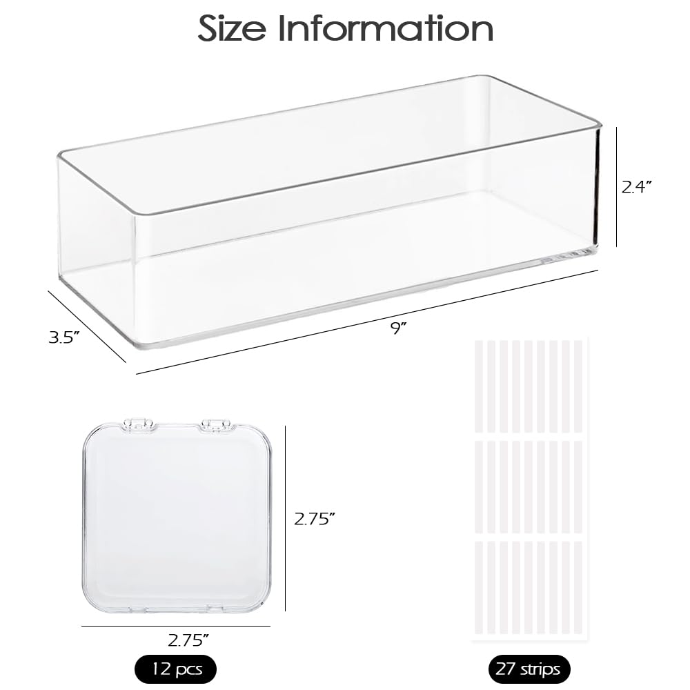 LUCKJUJU 12 Pcs 2.75" Press On Nail Storage Box Container False Nail Organizer Acrylic Display Case Packaging Box with Adhesive Double Sided Tape for Nail Art (Not Included Press On Nail)