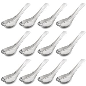 suwimut set of 12 soup spoons, 5.5 inch 18/8 stainless steel dinner spoons chinese soup spoons, mirror polished asian soup spoons silverware for bouillon, dessert, cereal, wonton, ramen, dumpling