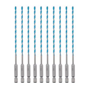 toolant 5/32" concrete drill bit set & masonry drill bit set, shockproof hex shank hammer drill bit set for glass/brick/plastic/cement/tile, industrial strength carbide drill bit tip 1/4" box of 10