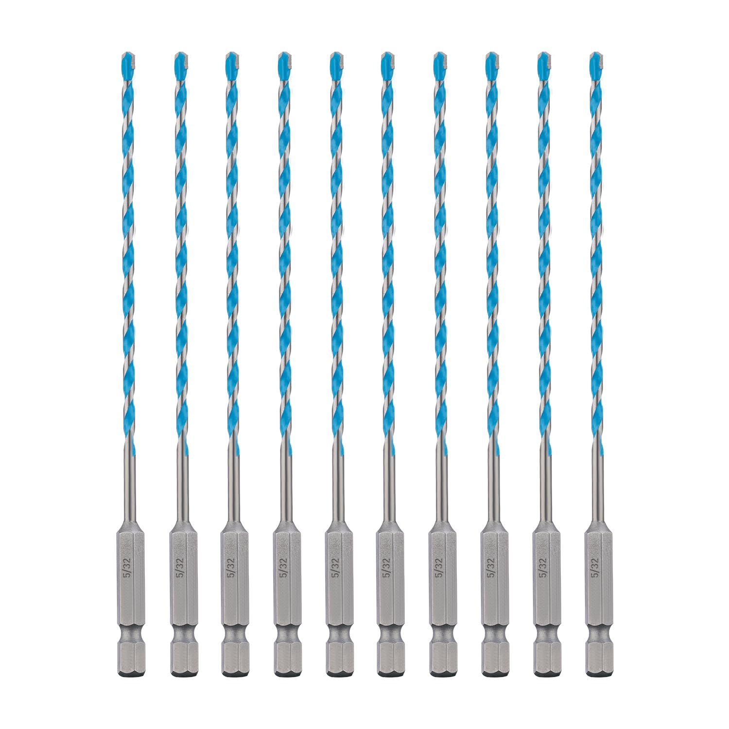 toolant 5/32" Concrete Drill Bit Set & Masonry Drill Bit Set, Shockproof Hex Shank Hammer Drill Bit Set for Glass/Brick/Plastic/Cement/Tile, Industrial Strength Carbide Drill Bit Tip 1/4" Box of 10