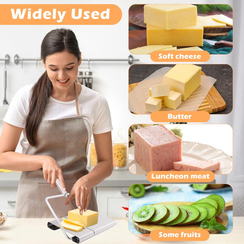 Cheese Slicer, Stainless Steel Cheese Cutter Board with 10 Wires And 25 Baking Oil Paper,Heavy Duty Adjustable Cheese Cutter Board,Cheese Slicer Cutter for Block Cheese