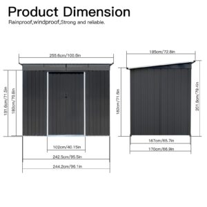 HOMLOVLY 8FT x 6FT Sheds Outdoor Storage Shed,Metal Garden Shed,Waterproof Garden Storage Tool Shed with Lockable Door,for Bike Backyard Patio,Lawn and Outside,Black