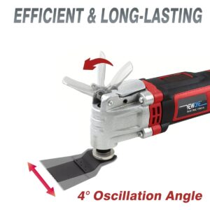 NEWONE Oscillating Tool 4 Amp Oscillating Multi-Tool Kit with 4° Oscillation Angle,6 Variable Speed with 5-piece Electric Multitool Blades & Box