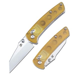 kansept little main street pocket folding knives edc axis lock camping knife 2.26'' stonewashed 154cm blade knife with yellow pei handle for men women everyday carry t2015v1