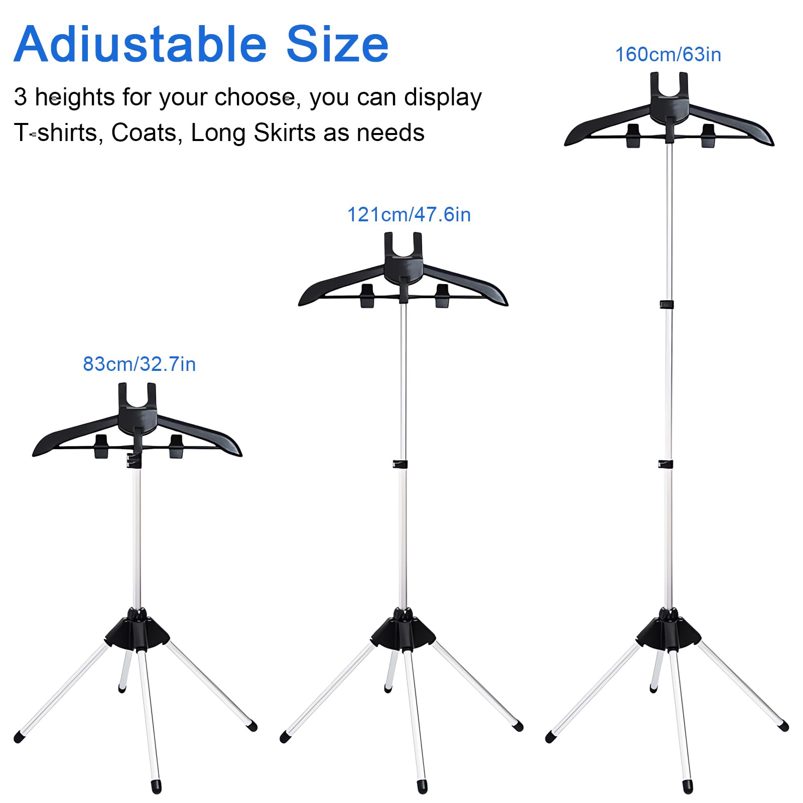 Adjustable T Shirt Display Stand, 32-63 inch Adjustable T Shirt Display for Adult, Portable Hanging Clothes Display, Hanger Rack for Retail, Boutique, Vendors, Trade Shows, Store, Events(Black)