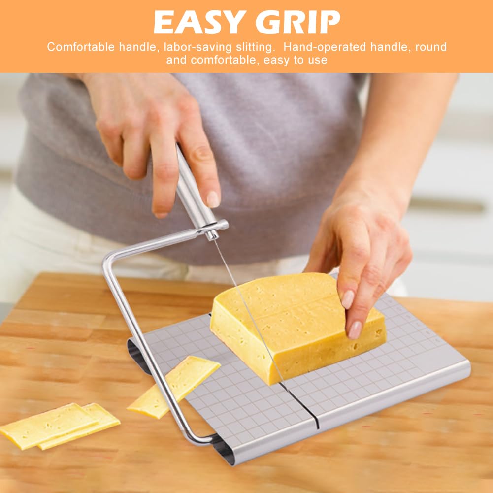 Cheese Slicer, Stainless Steel Cheese Cutter Board with 10 Wires And 25 Baking Oil Paper,Heavy Duty Adjustable Cheese Cutter Board,Cheese Slicer Cutter for Block Cheese