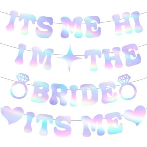 pre-strung glitter bachelorette party decorations, iridescent its me hi im the bride its me bachelorette party banner, bride banner for bachelor party favors