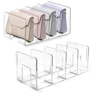 2 pcs purse organizer for closet, acrylic clear purse storage organizers, closet organizers and storage purse handbag divider holder, 4 sections purse organizers dividers in bedroom office (bright)