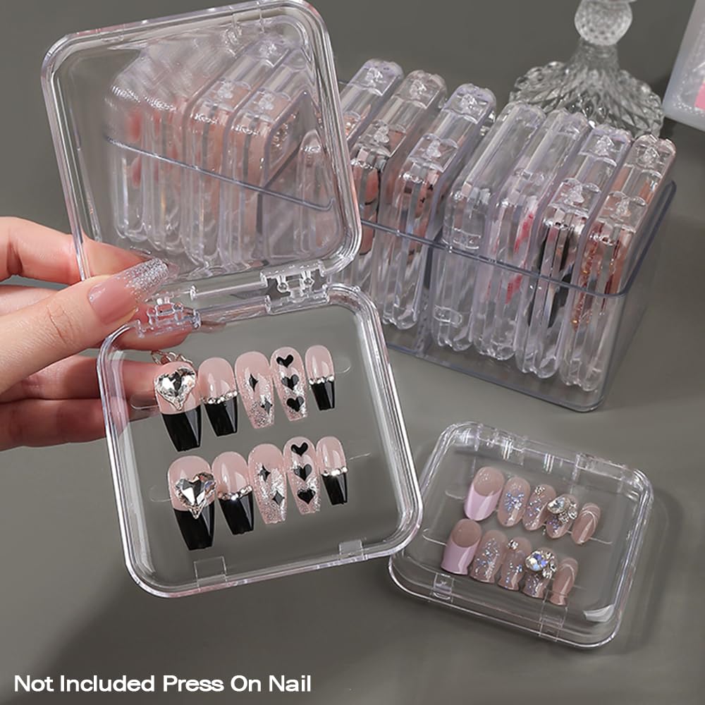 LUCKJUJU 12 Pcs 2.75" Press On Nail Storage Box Container False Nail Organizer Acrylic Display Case Packaging Box with Adhesive Double Sided Tape for Nail Art (Not Included Press On Nail)