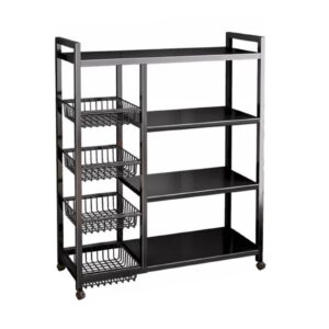 pale floor standing organizer, kitchen storage rack, 4 tier trolley for kitchen, bedroom, living room and balcony, black