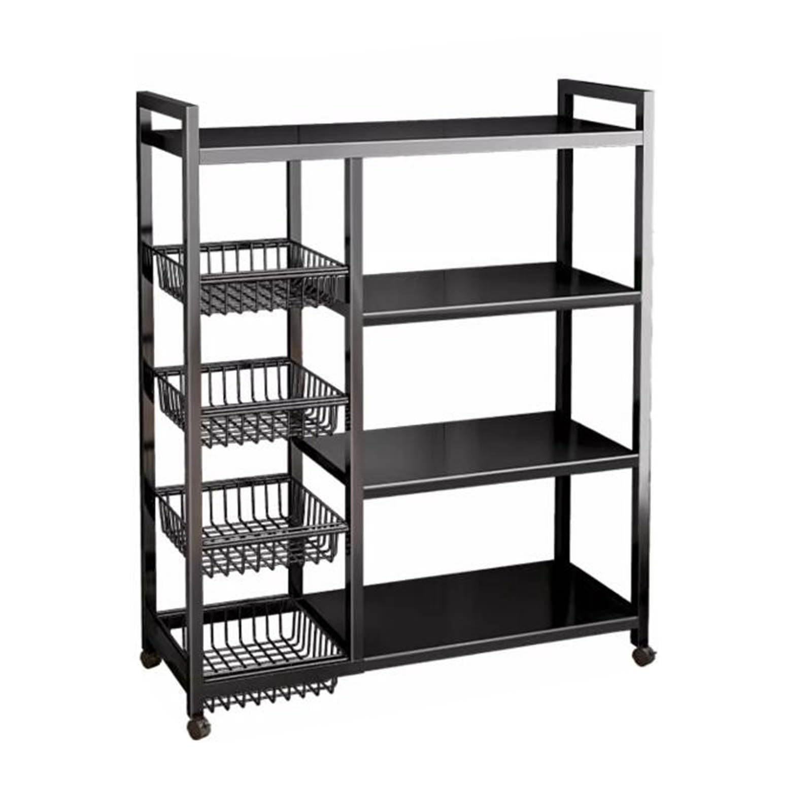 PALE Floor Standing Organizer, Kitchen Storage Rack, 4 Tier Trolley for Kitchen, Bedroom, Living Room and Balcony, Black