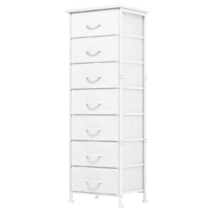 fixwal white tall dresser for bedroom, storage dresser organizer with 7 fabric drawers, nightstand furniture in closet, entryway, hallway