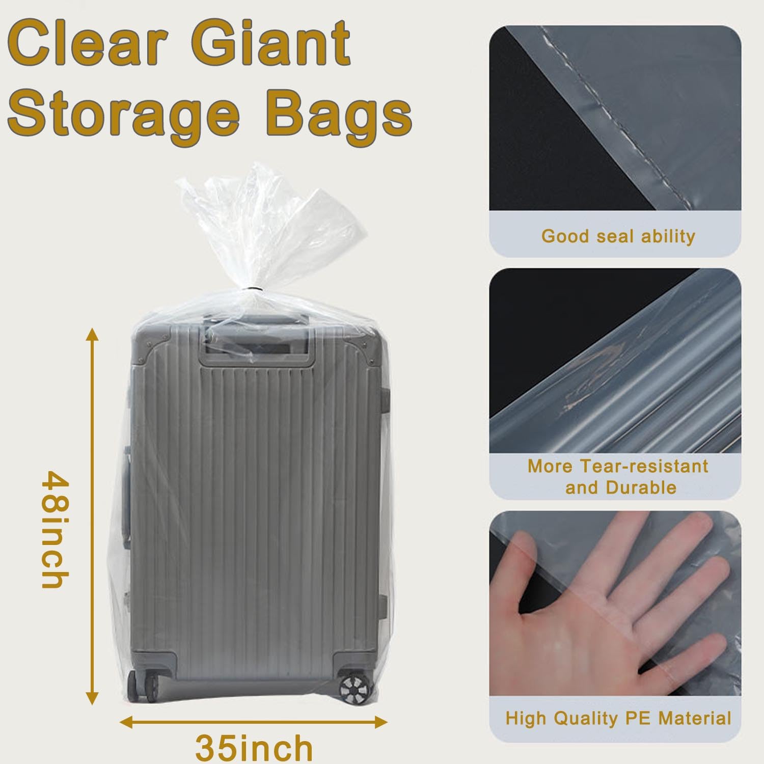 4 Pcs Large Clear Plastic Bags, 40" x 60" Dustproof Large Storage Bags, Moistureproof Giant Extra Luggage Storage Bags for Luggage, Suitcase,Furniture(Include 4 Ribbons)