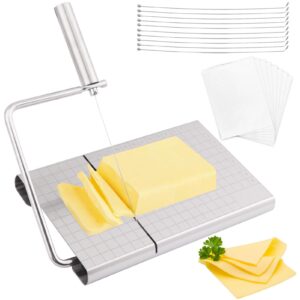 cheese slicer, stainless steel cheese cutter board with 10 wires and 25 baking oil paper,heavy duty adjustable cheese cutter board,cheese slicer cutter for block cheese