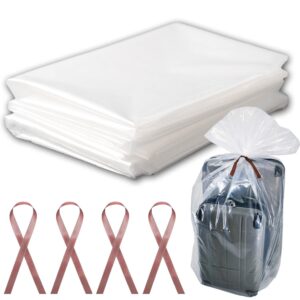 4 pcs large clear plastic bags, 40" x 60" dustproof large storage bags, moistureproof giant extra luggage storage bags for luggage, suitcase,furniture(include 4 ribbons)