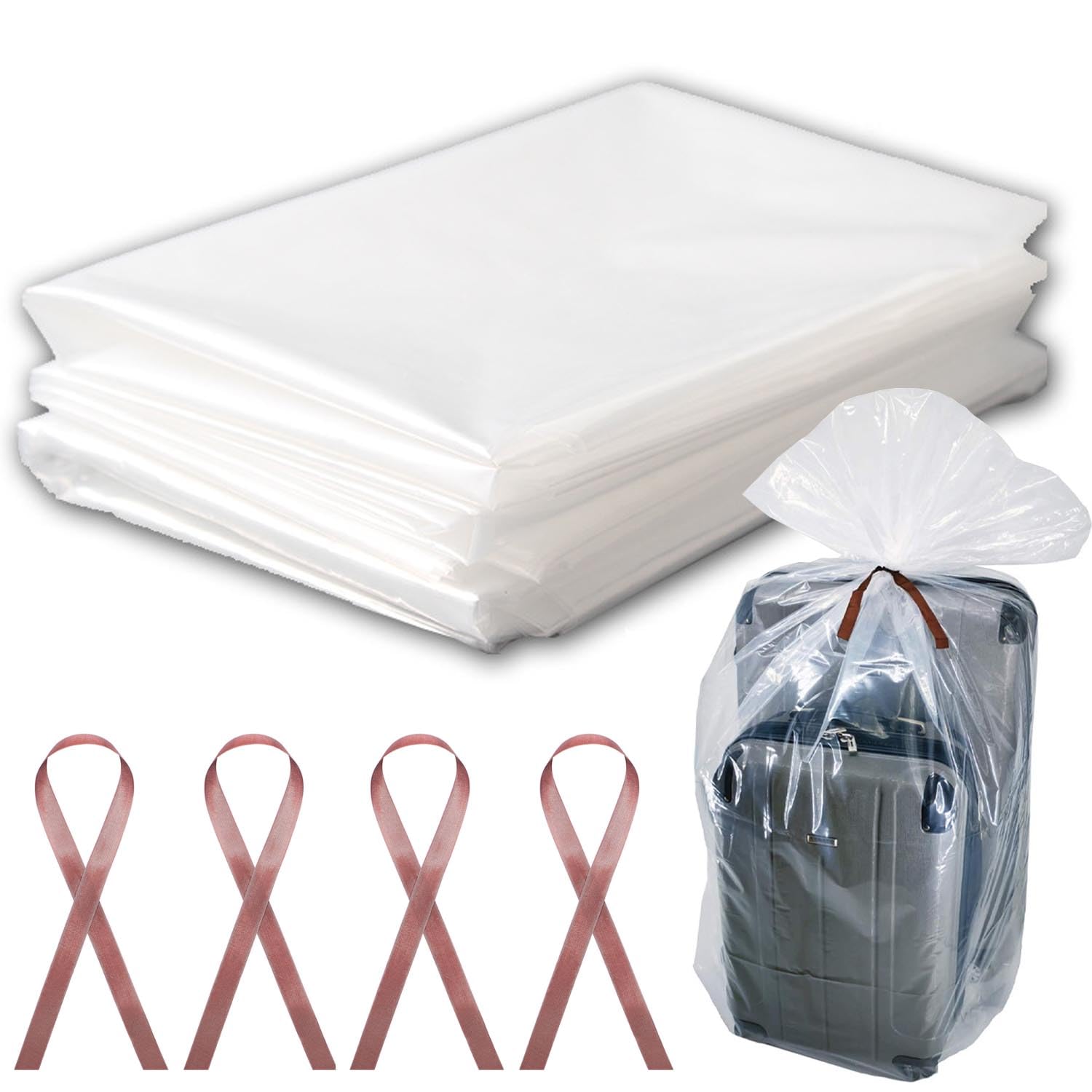 4 Pcs Large Clear Plastic Bags, 40" x 60" Dustproof Large Storage Bags, Moistureproof Giant Extra Luggage Storage Bags for Luggage, Suitcase,Furniture(Include 4 Ribbons)