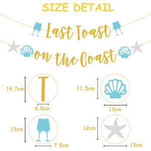 Last Toast on the Coast Bachelorette Decorations - Last Toast On The Coast Banner Cake Cupcake Toppers, Bachelorette Party Banner Garland Blue for Bridal Shower Decorations Party Supplies