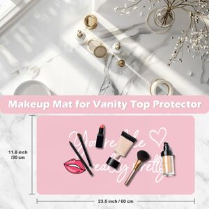 Makeup Mat for Vanity, Dual-Sided Vanity Top Protector Mat Waterproof Dressing Desk Makeup Table Cover Mat You're Like Really Pretty (Baby Pink/Silver, 23.6"x11.8")