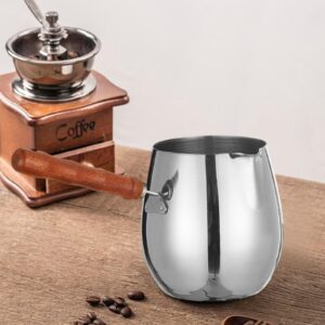 Generic Elegant Stainless Steel Turkish Coffee Pot with Wooden Handle, 420ml, Silver