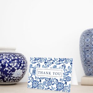 Whaline 24 Packs Floral Thank You Cards Blue White Chinoiserie Flower Greeting Cards Blank Note Cards with Envelopes and Stickers for Wedding Birthday Baby Shower Party, 4 x 6 Inch