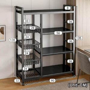 PALE Floor Standing Organizer, Kitchen Storage Rack, 4 Tier Trolley for Kitchen, Bedroom, Living Room and Balcony, Black