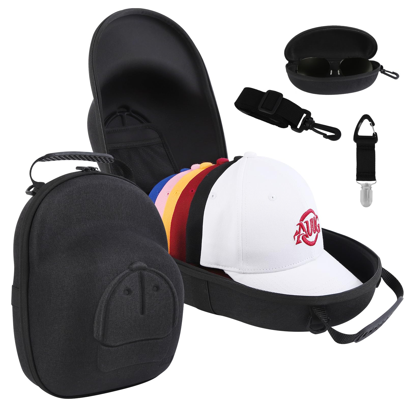 Anguu Hat Travel Case,Hard Hat Case for Baseball Caps, Hat Carrier for Travel with Hat Clip and Glasses Case, Hat Organizer Protects Up To 6 Hats, Perfect For Travel and Home Storage - Black