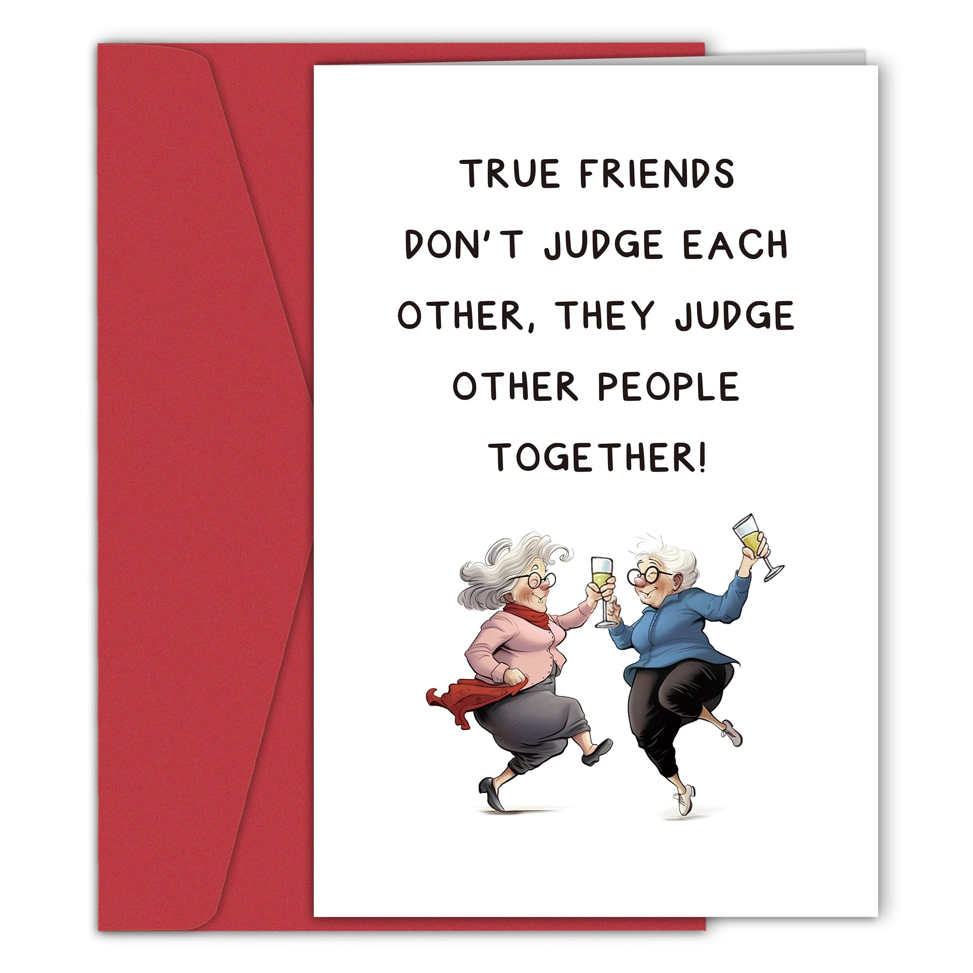 Inbufruy Funny Best Friend Birthday Card, Hilarious Birthday Card for Bestie, Friendship Thank you Card for Her, True Friends Don't Judge Each Other They Judge Other People Together