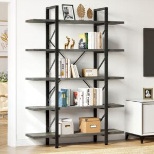 yitahome 5 tier bookshelf, 70.9" tall industrial bookcase, wide open display storage book shelf for living room/bedroom/home/office, charcoal gray