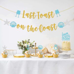 Last Toast on the Coast Bachelorette Decorations - Last Toast On The Coast Banner Cake Cupcake Toppers, Bachelorette Party Banner Garland Blue for Bridal Shower Decorations Party Supplies