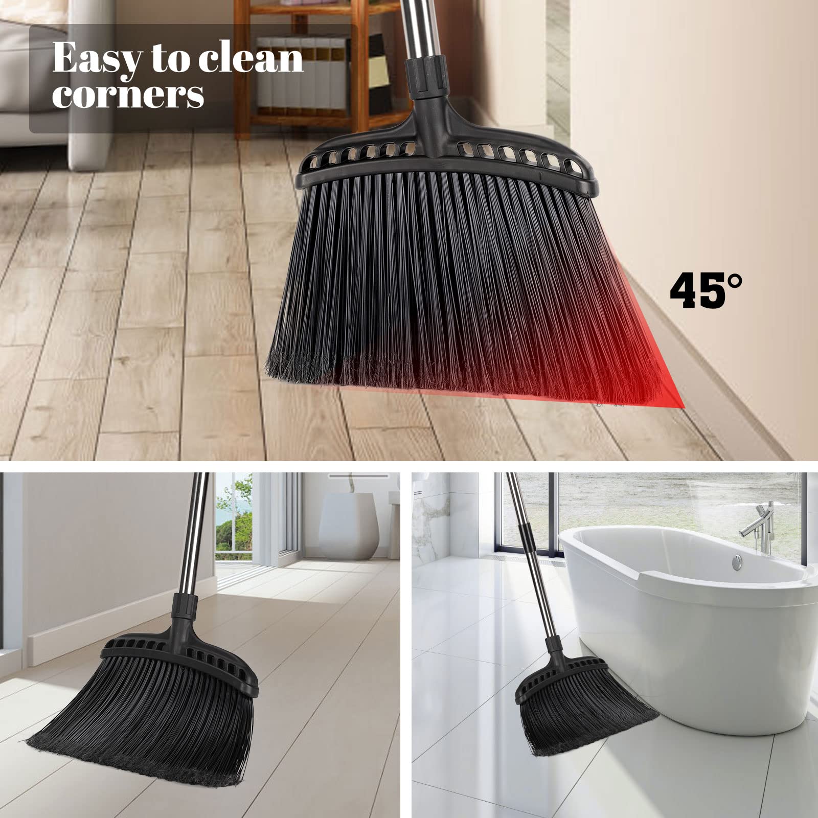 Masthome Outdoor Broom for Floor Cleaning, 56" Heavy Duty Commercial Broom with Hard Bristles,Angle Brooms Heavy Duty Broom for Home Garage Kitchen Office Courtyard Lobby Lawn Concrete