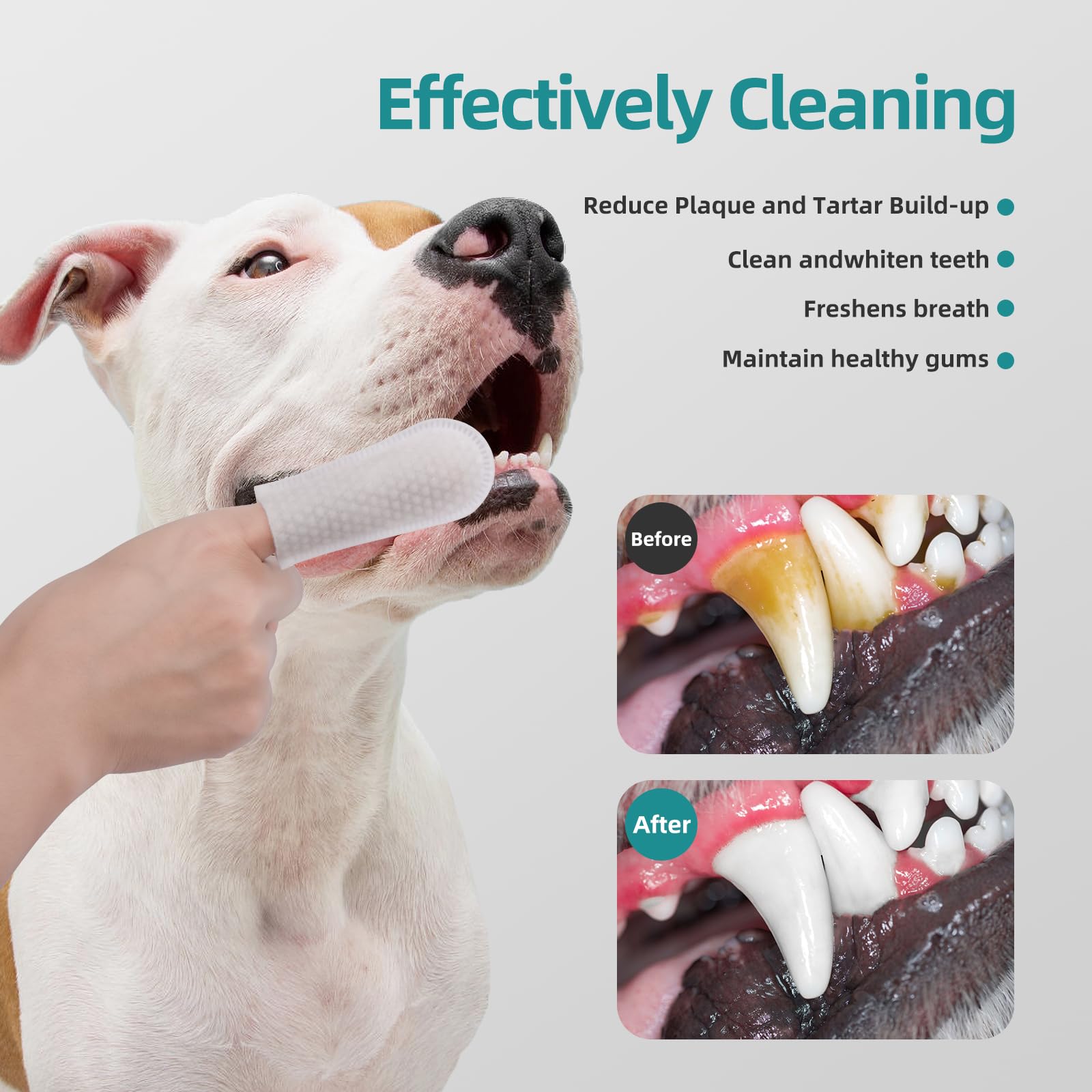 OKAMMY Dog Teeth Cleaning Dental Wipes - Reduces Plaque & Freshens Breath Finger Wipes, Disposable Gentle Cleaning & Gum Care Pet Wipes - 50 PCS