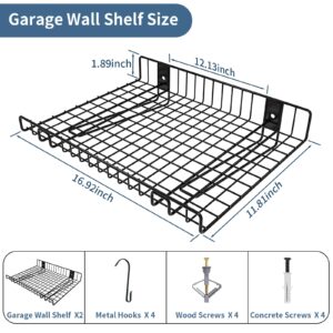 2 Pack Garage Wall Shelf, Wall Mounted Storage Shelves, Heavy Duty Metal Shelves for Room Wall, Loads 130 LBS Floating Shelves Mesh Storage Rack for Garage, Office, Basement,Wall Cabinet and Kitchen