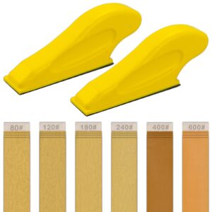 Finger Sander for Crafts, 2 Pack Mini Micro Gator Sander for Crafts with 30 Sheets 3.5 x 1 Inch Sandpaper 80 120 180 240 400 600 Grit Sanding for DIY Wood Finishing Tight Narrow Spaces Polishing