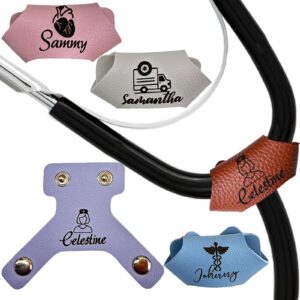 jcyif personalized stethoscope name tag custom stethoscope charms nurse accessories for work engraved leather id label gifts for nurse week doctors day grey