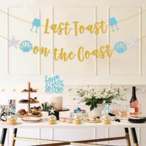 Last Toast on the Coast Bachelorette Decorations - Last Toast On The Coast Banner Cake Cupcake Toppers, Bachelorette Party Banner Garland Blue for Bridal Shower Decorations Party Supplies