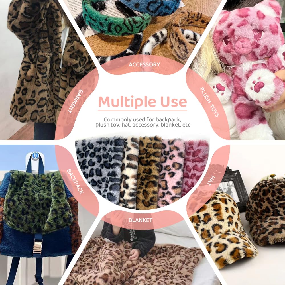 Leopard Print Fabric 9.8x17.7 Inches/62.9x19.6 Inches /62.9x39.3 Inches 1cm Soft Faux Fur Fabric DIY Handmade Sewing Fabric (06, 62.9x19.6 inches)