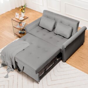 comhoma 55" sleeper sofa bed, 3-in-1 pull out couch bed with adjustable backrest and pillows, convertible sleeper couch for living room and office (grey)