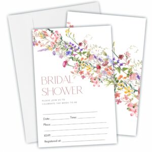 dyirbiiy floral bridal shower invitations, 25 spring wild flower fill in style invitations with envelopes for new couples, mr and mrs, newlyweds invites, party favor & decorations