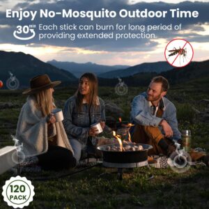 120 Pack Mosquito Repellent Sticks, Deet Free Citronella Incense Sticks Plant-Based, for Outdoor Indoor Use During Patio, Camping Trips, Picnics, Backyards Activities, Long Lasting Bug Protection