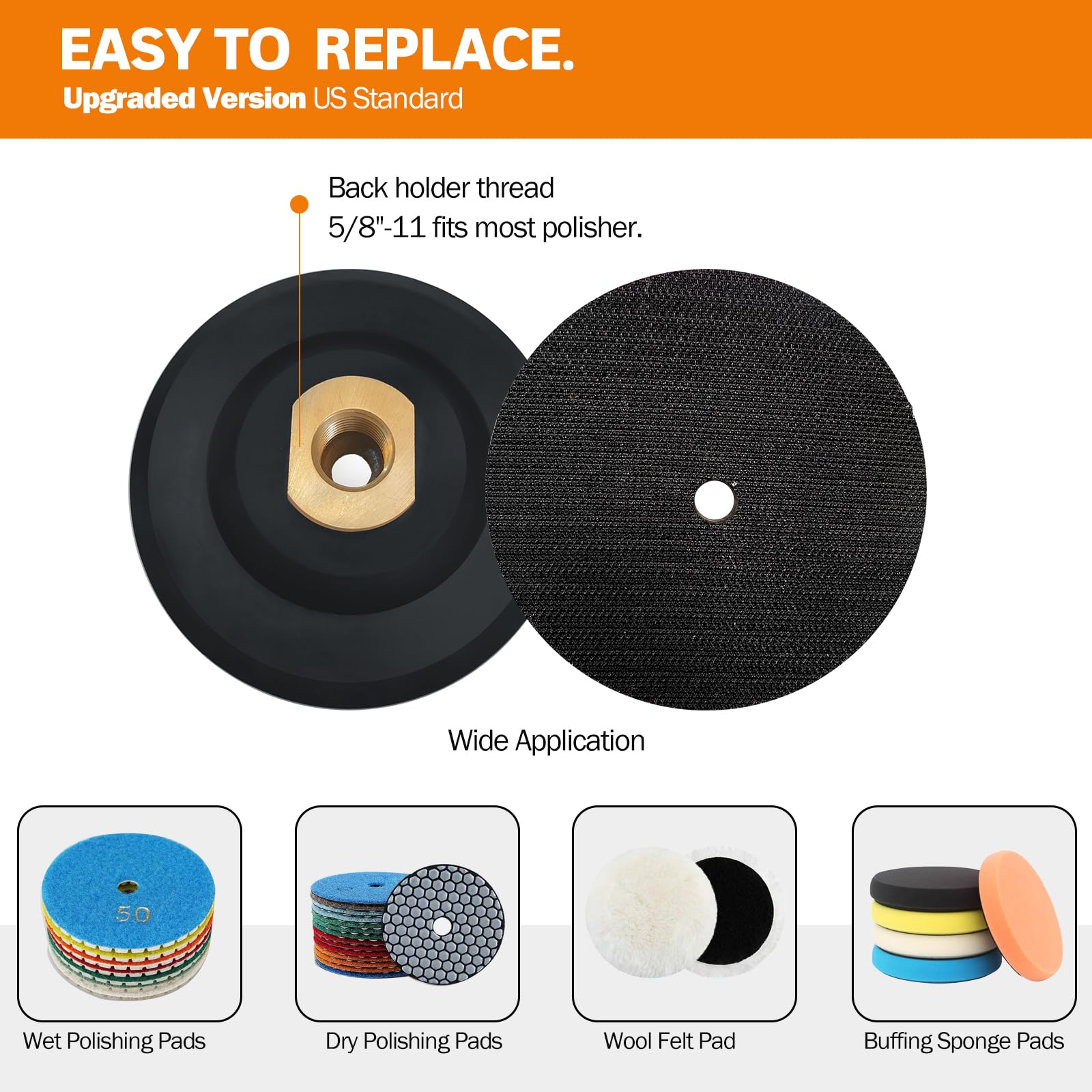 HO-ARYZ 4 Inch Rubber Backer Pad/Rubber Backing Pad for Diamond Polishing Pads 5/8”-11 Hook and Loop Backing Pad