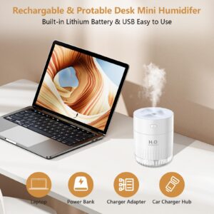 HOTBAG Portable Mini Humidifier For Plants Indoor 500ml Small Cool Mist Humidifier Usb Rechargeable Mini Humidifier For Desk Travel Office Home Nursery Auto Shut-Off 2 Mist Modes With Night Light