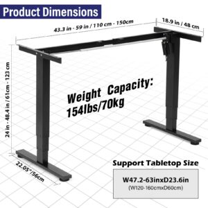 TOPSKY Single Motor 3 Stage Electric Adjustable Standing Computer Desk with Wider Adjustable Height Range 24"-48.4" for Home and Office DF01.11 (Black Frame only)