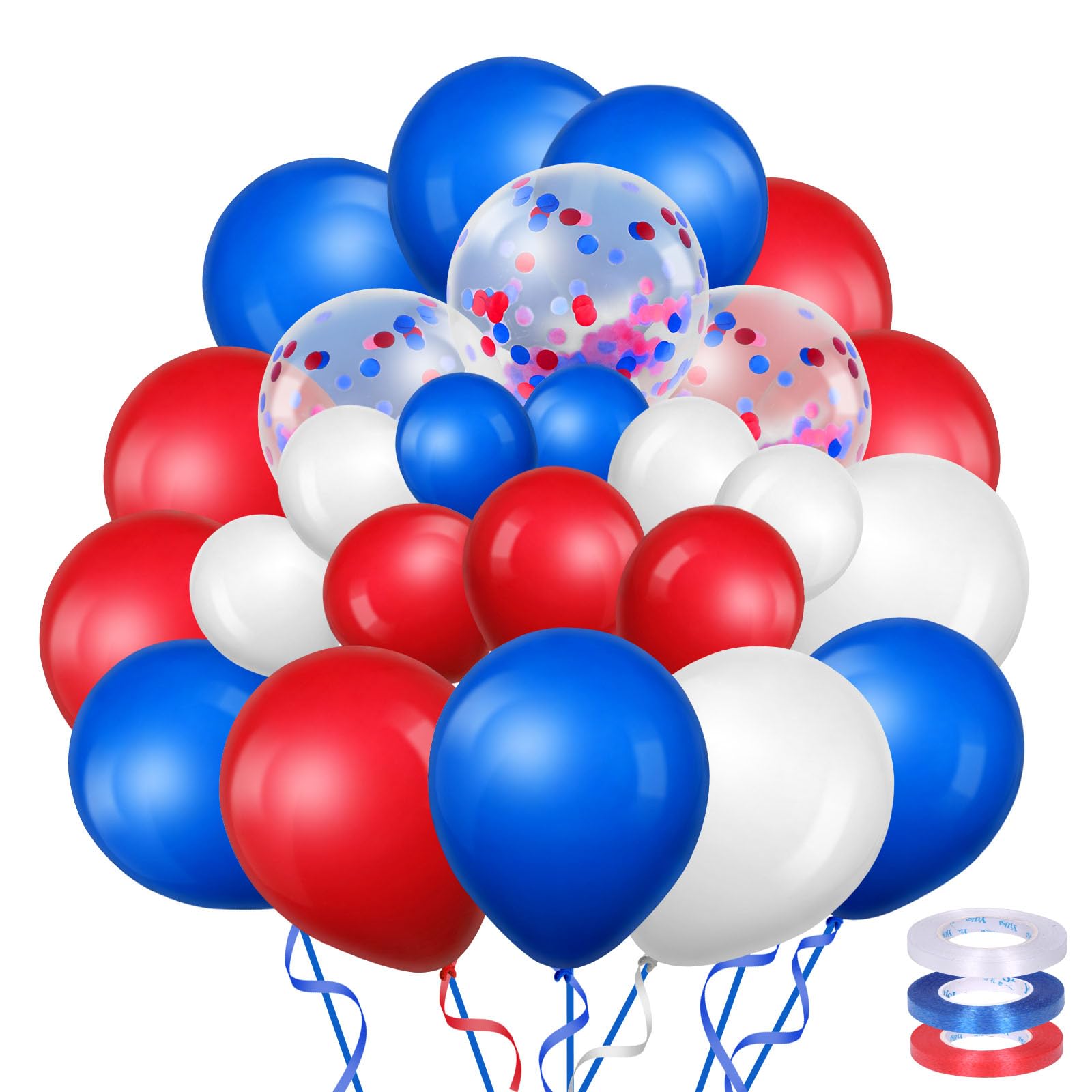 RMIURCO 100 PCS Red White Blue Balloons Kit Multicolor balloon Latex Balloons Confetti Balloons for Graduation, Easter Birthday, Bridal Shower, Wedding,Balloon set