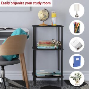 smusei 3 Tier Small End Table Tall Telephone Table with Storage Shelves Black Side Table for Small Spaces Tall Night Stand Table for Bedroom, Living Room, Office, Sofa Couch