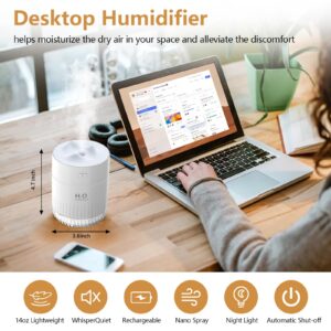 HOTBAG Portable Mini Humidifier For Plants Indoor 500ml Small Cool Mist Humidifier Usb Rechargeable Mini Humidifier For Desk Travel Office Home Nursery Auto Shut-Off 2 Mist Modes With Night Light