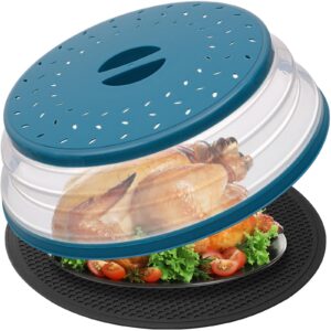 wenwell large microwave splatter cover & silicone mat,12 inchs vented collapsible guard dish plate lid & round kitchen mat for food