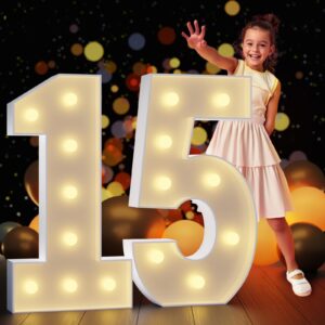 Imprsv Marquee Numbers 3 Feet Tall: 15th Birthday Decorations Large Light Up Numbers Anniversary Party Decorations Big Backdrop Foam Cardboard Number 15