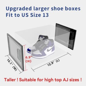 ZZCZZ X-Large Shoe Storage Boxes 12 Pack, Shoe Organizer for Closet, Clear Plastic Substitute Shoe Rack Foldable Durable, Fit for Women/Men High-top shoes, black