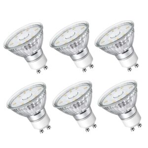 nuova germany gu10 led light bulbs non-dimmable, 4000k natural white gu10 bulb, 5w led bulbs with 100°flood beam lighting for kitchen, range hood, living room, bedroom, 6 pack